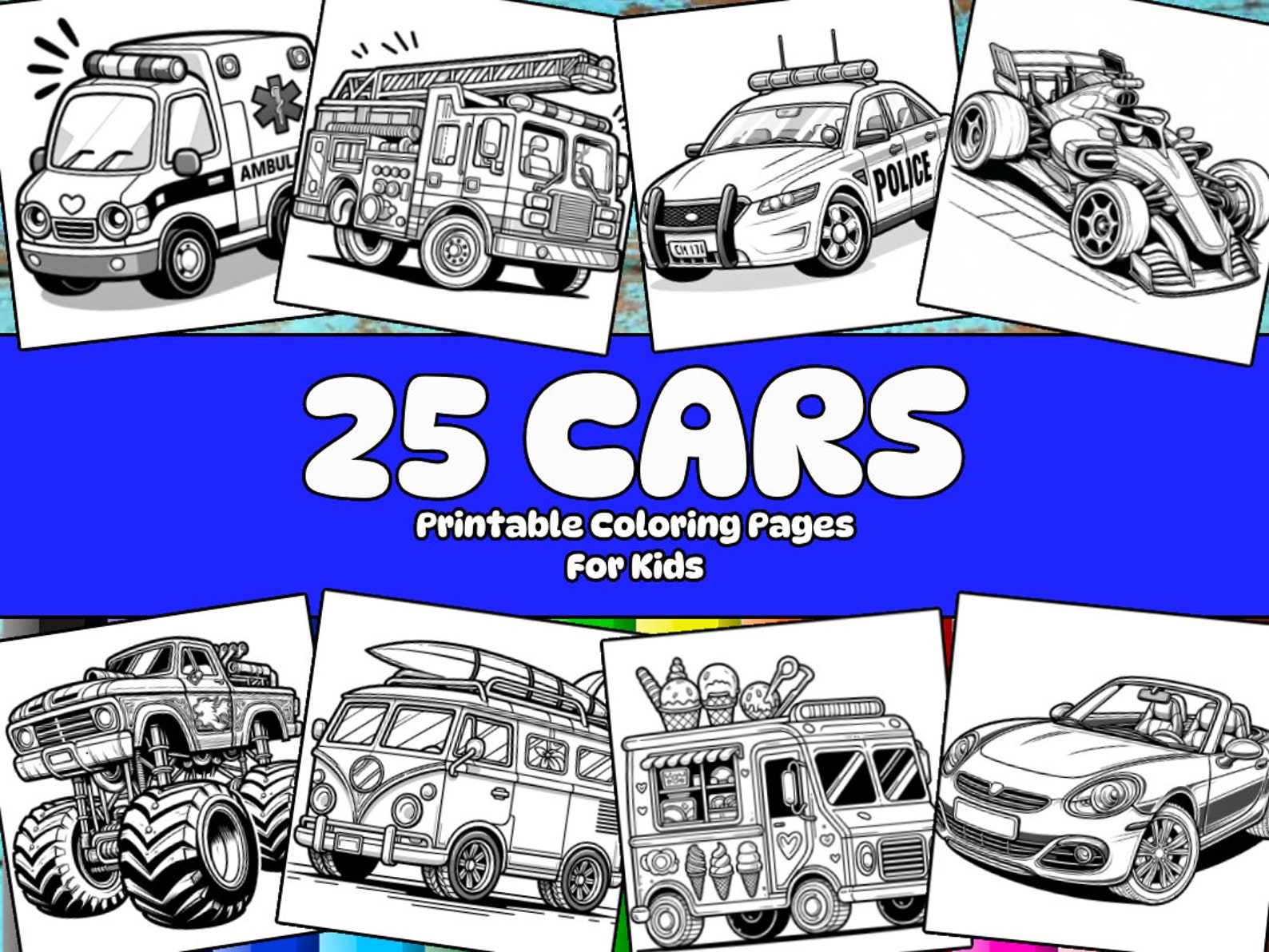 Coloring Pages for Kids - 25 Cars, Car Coloring Pages, Car Printables ...