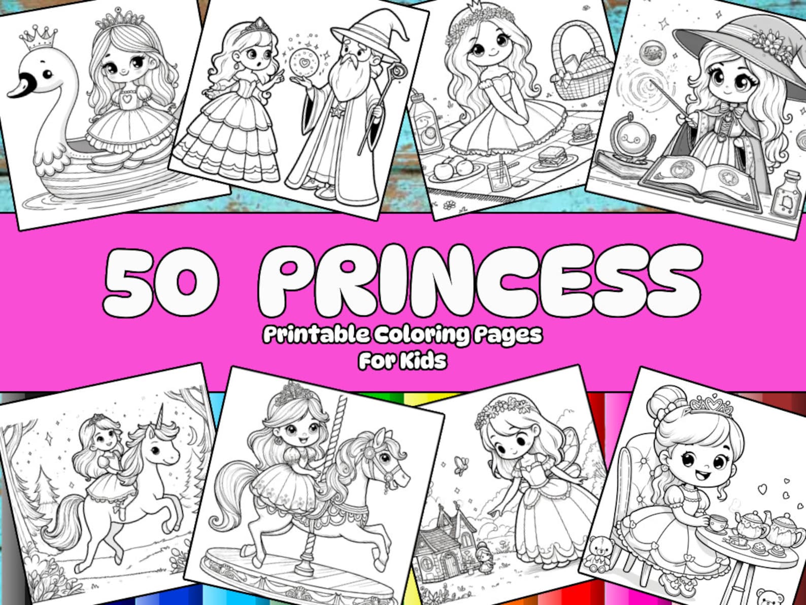 50 Magical Princess Coloring Pages for Kids - Digital Download ...