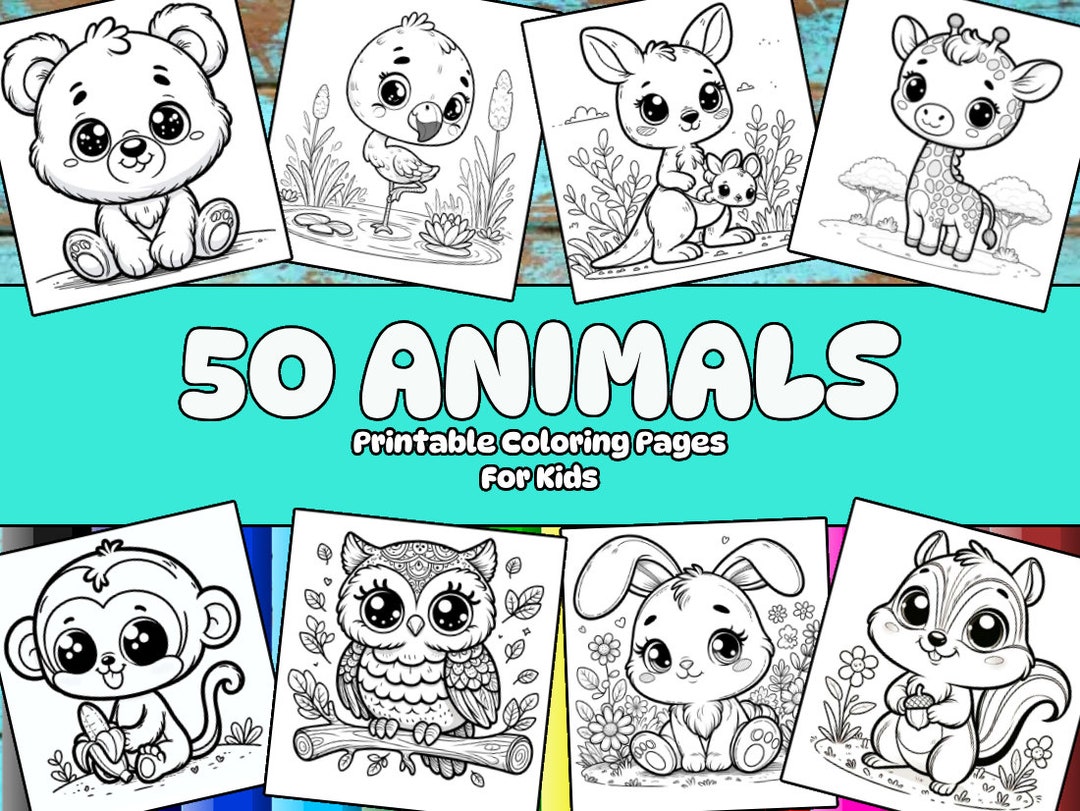 Coloring Pages for Kids - 50 Cute Animal, Animal Coloring Pages, Animal ...