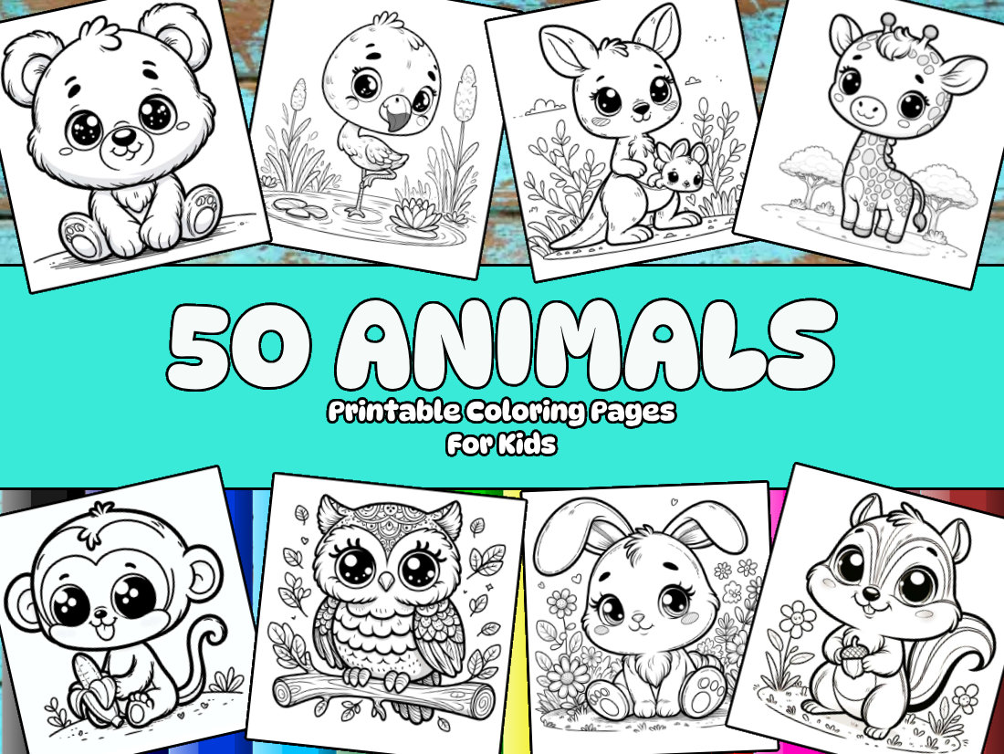 Coloring Pages for Kids - 50 Cute Animal, Animal Coloring Pages, Animal ...