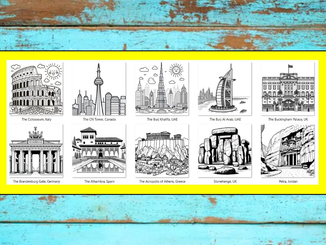 Coloring Pages for Kids and Adults - 50 World Landmarks, Famous ...