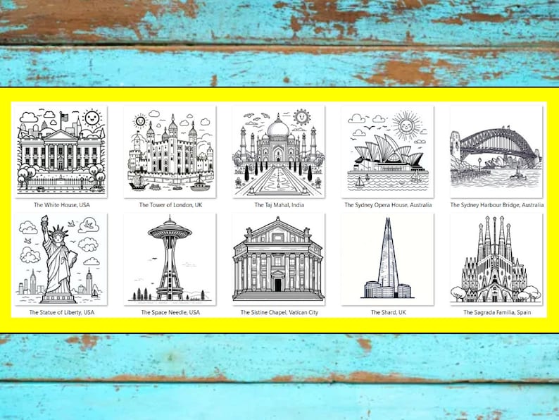 Coloring Pages for Kids and Adults - 50 World Landmarks, Famous ...