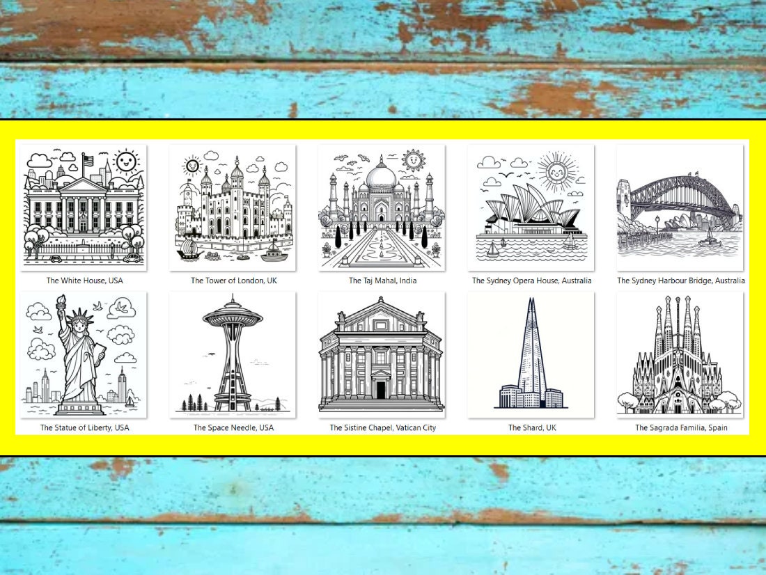 Coloring Pages for Kids and Adults - 50 World Landmarks, Famous ...