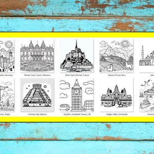 World Landmarks Coloring Pages – 50 Famous Monuments (PDF) - Etsy