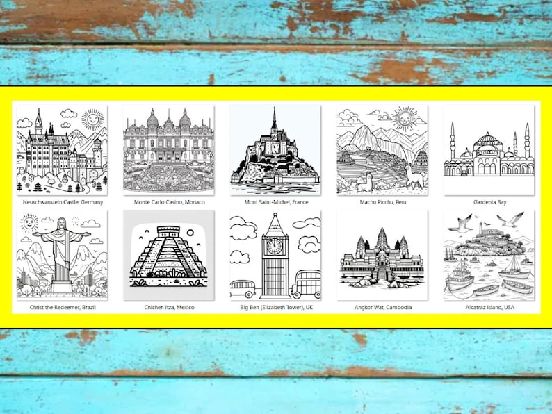 Coloring Pages for Kids and Adults - 50 World Landmarks, Famous ...