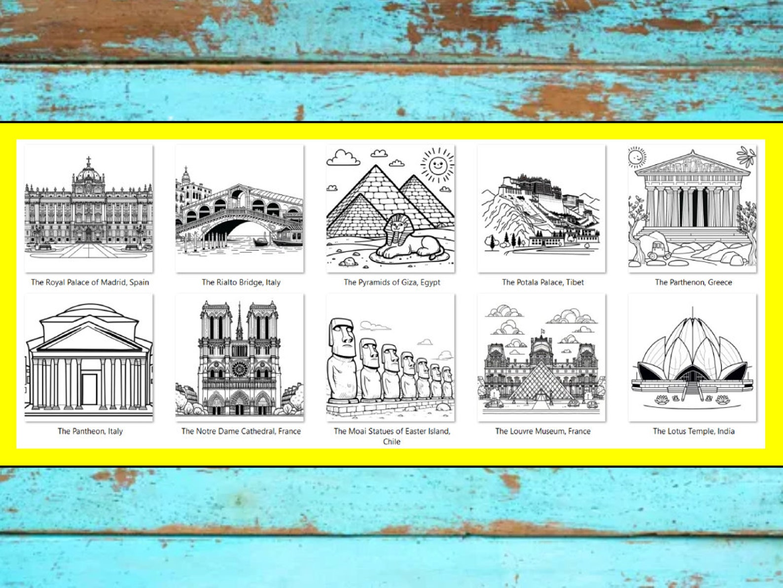 Coloring Pages for Kids and Adults - 50 World Landmarks, Famous ...