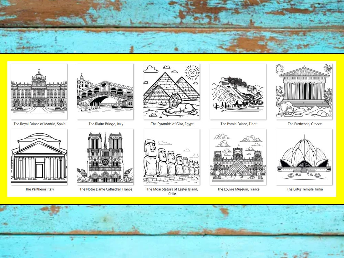 Coloring Pages for Kids and Adults - 50 World Landmarks, Famous ...