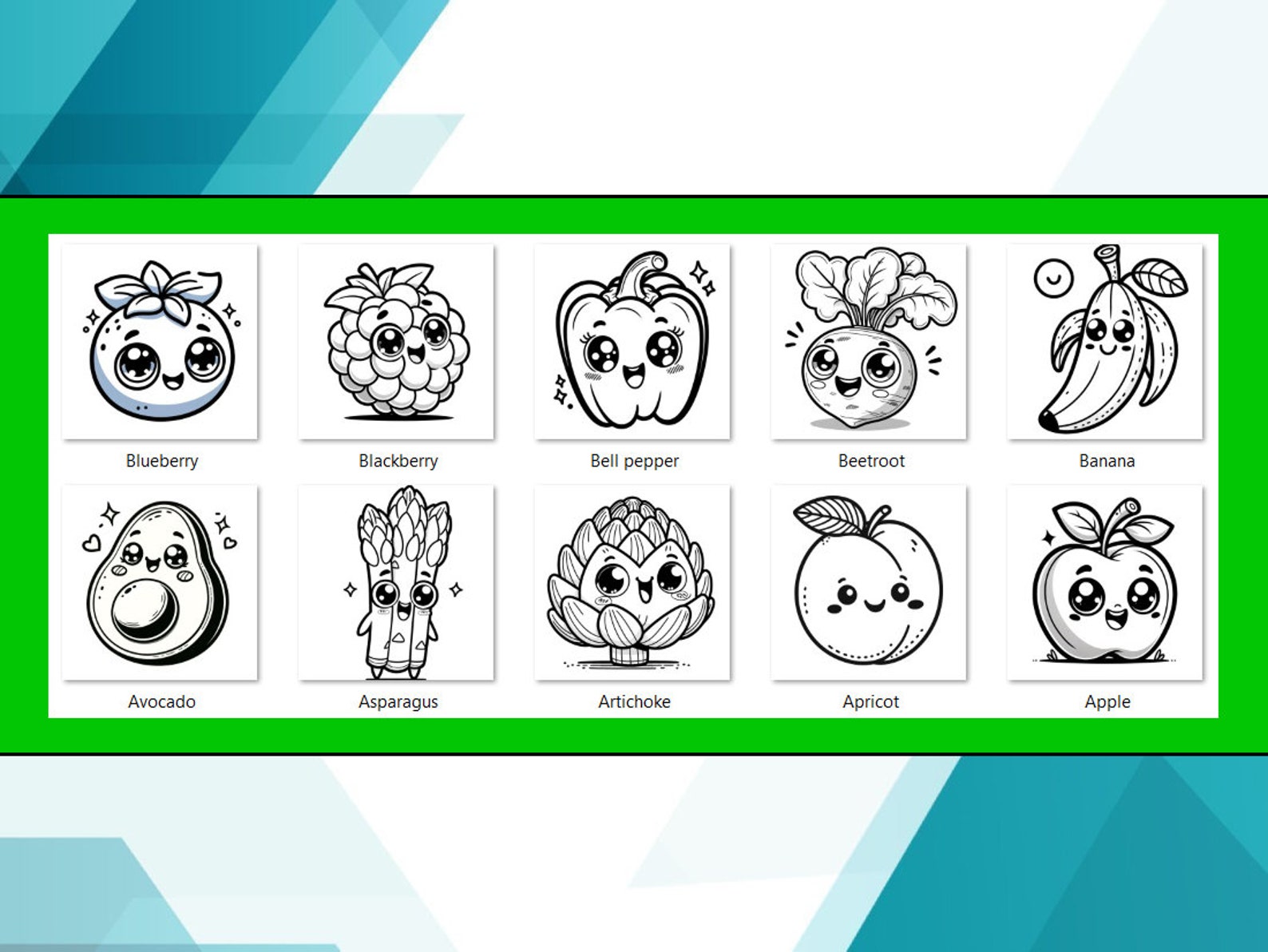 Coloring Pages for Kids - 50 Fruits and Vegetables Printable ...