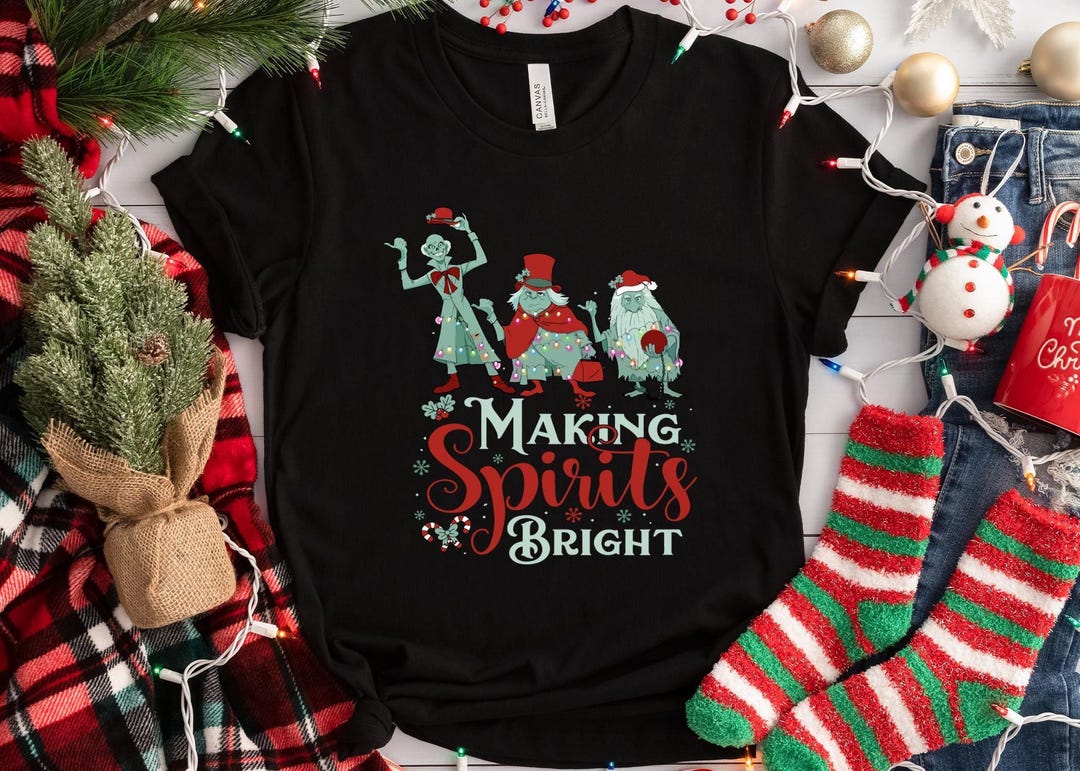 Making Spirits Bright Hitchhiking Ghosts Santa Hat Merry Christmas ...