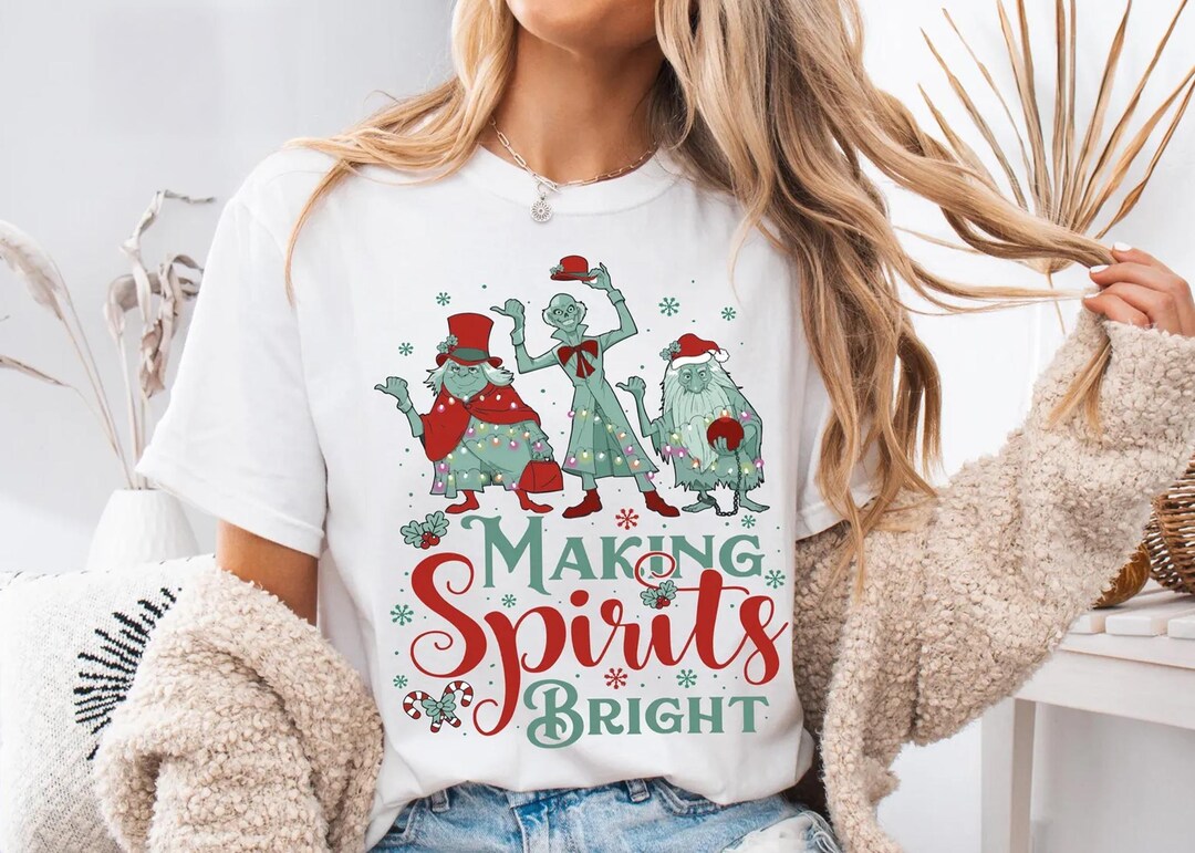 Making Spirits Bright Hitchhiking Ghosts Santa Hat Merry Christmas ...