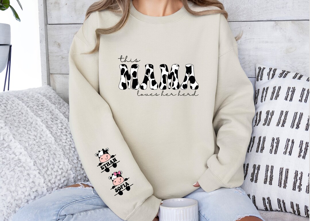 Custom Mothers Day Sweatshirt With Names, Custom Cow Sweat ...