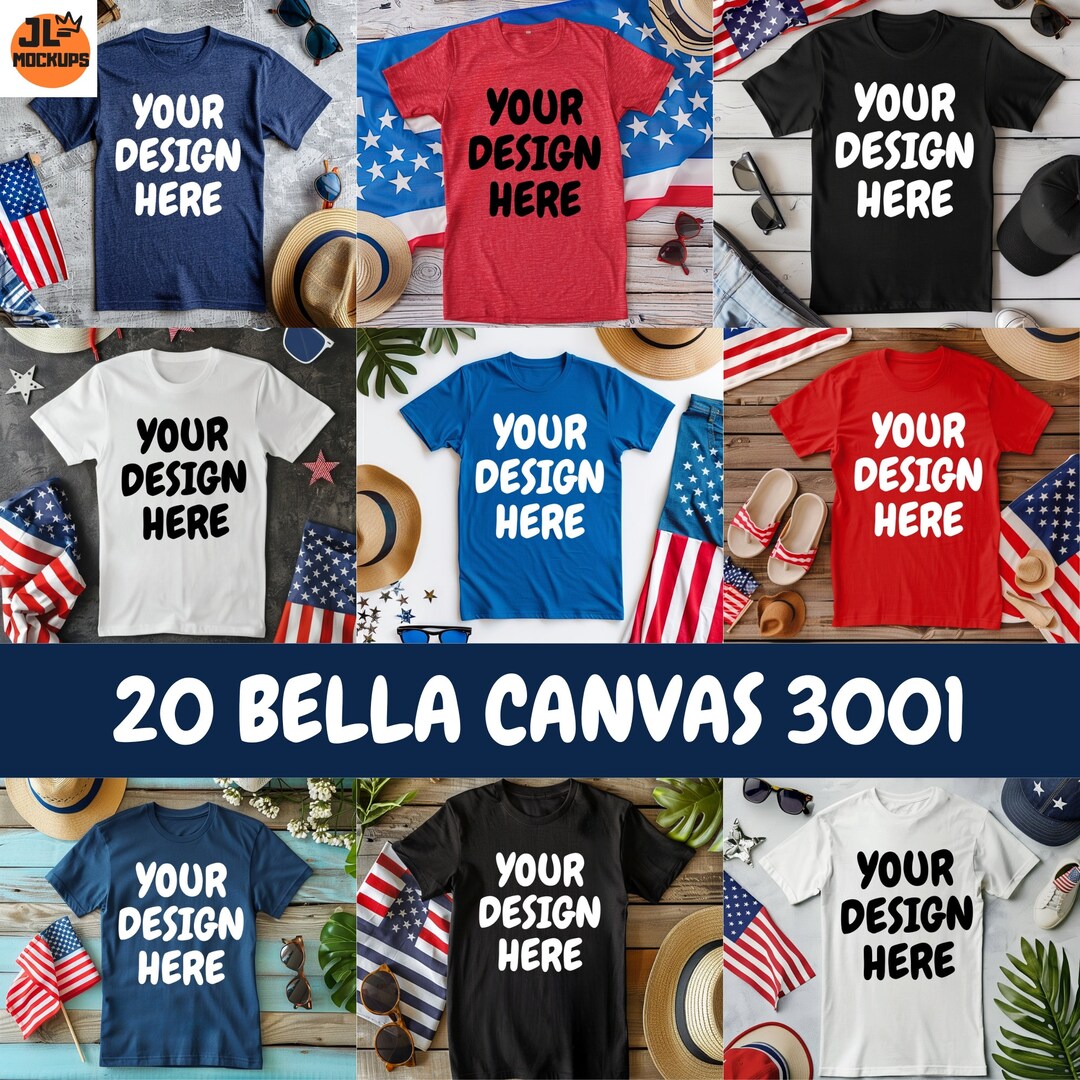 Patriotic Mockup Bundle, Bella Canvas 3001 Mockup Bundle, Gildan 18000 ...