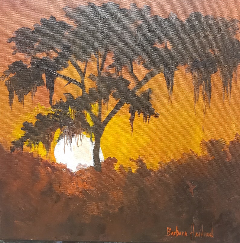 Moon Over Cypress Bayou, Landscape, Oil Painting, Barbsgarden, Barbara ...