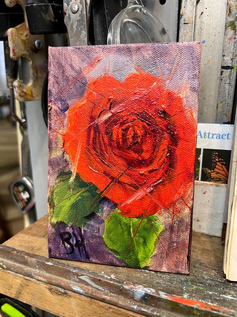 Flower, Red Rose, Miniature, Oil Painting, Original, Barbsgarden ...