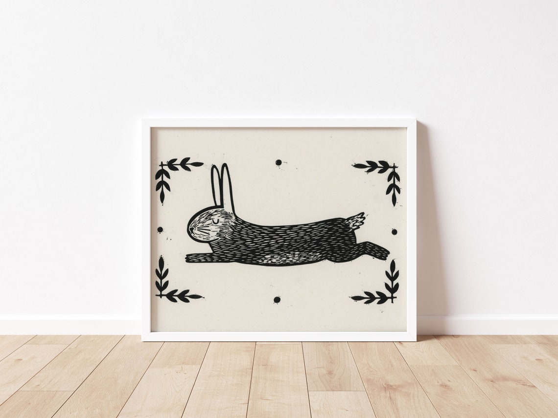 Rabbit 1 Block Print | Etsy
