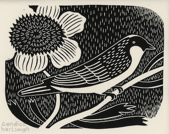 Hummingbird Linoleum Print | Block Print Bird Art - Etsy