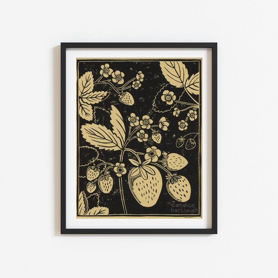 Strawberries Block Print | Etsy