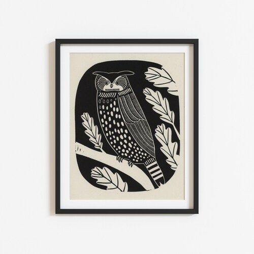Great Horned Owl Art Print Vintage Animal Block Print - Etsy