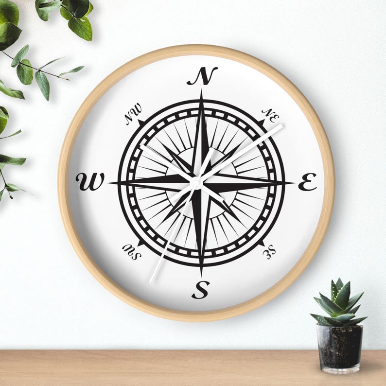 Compass Wall Clock - Nautical Home Decor, Adventure Theme Clock, Unique ...