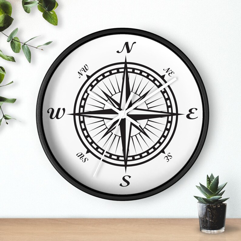 Compass Wall Clock - Nautical Home Decor, Adventure Theme Clock, Unique ...