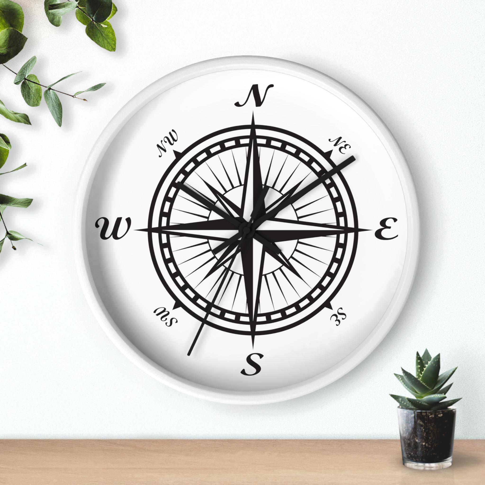 Compass Wall Clock - Nautical Home Decor, Adventure Theme Clock, Unique ...