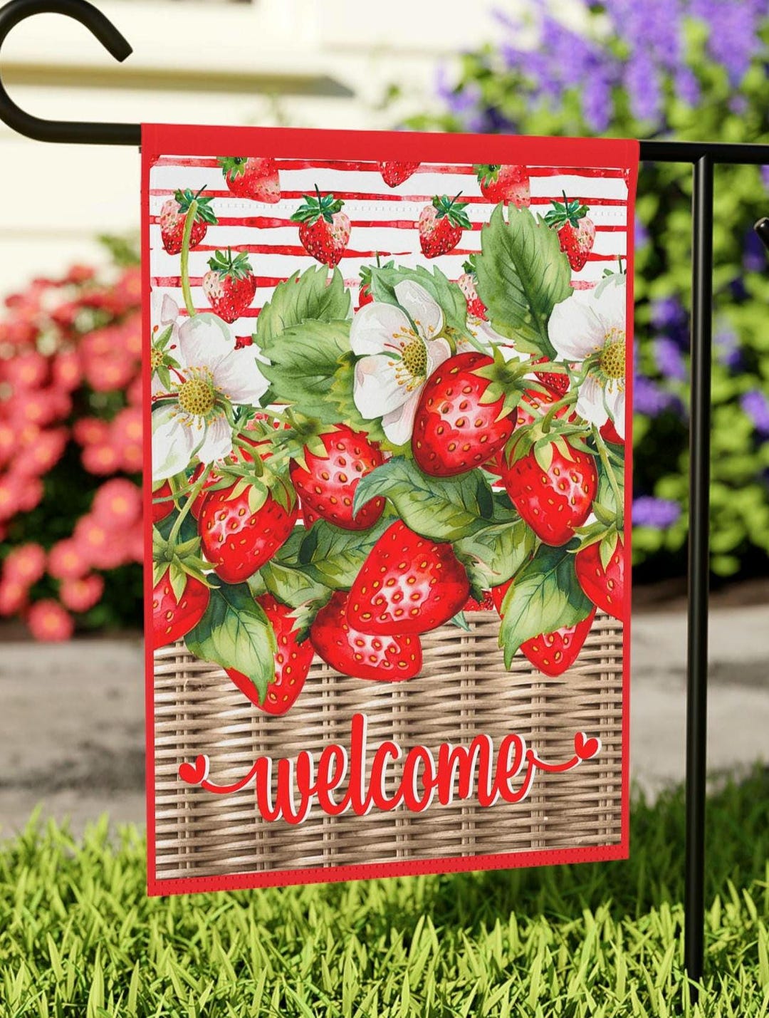 Strawberry Welcome Garden Flag, Summer Porch Banner, Farmhouse Decor - Etsy