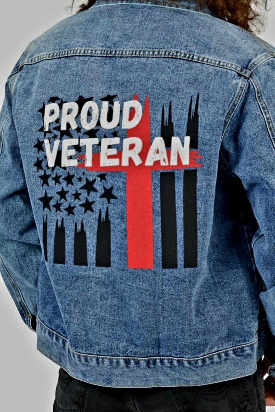 Men's Military Denim Jacket Veteran Christian Jean Coat Mens Patriotic ...