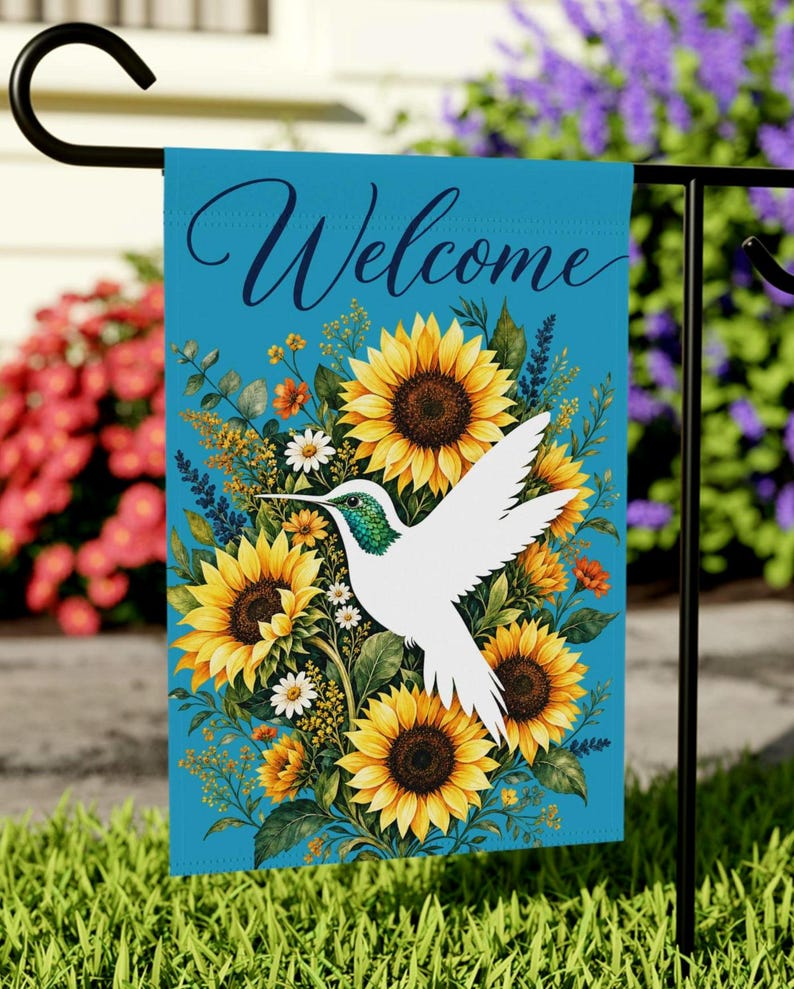 Sunflower Hummingbird Garden Flag: Floral Welcome Yard Decor (12x18 In ...