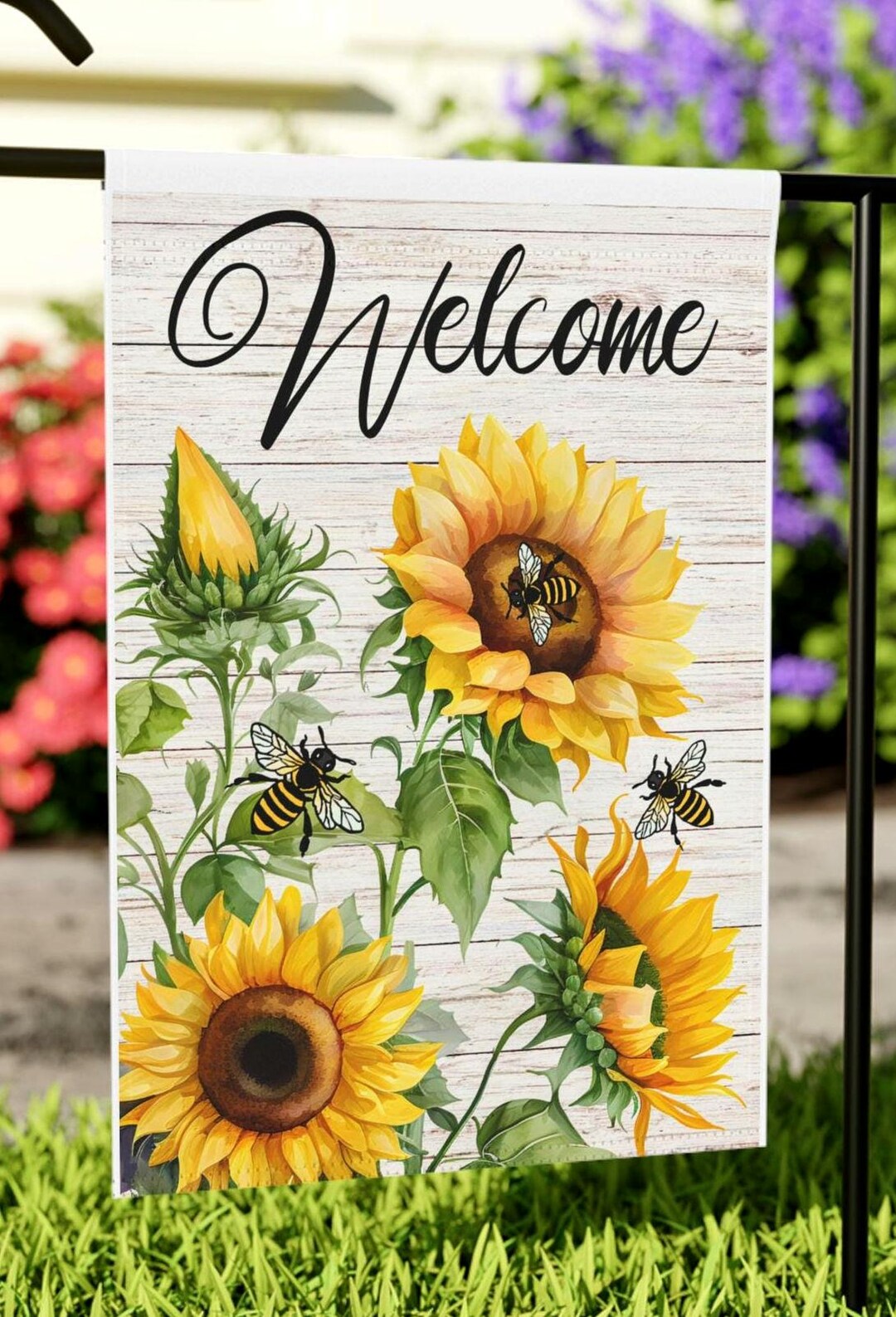 Sunflower Welcome Garden Banner, Floral Yard Sign, Outdoor Yard Decor ...