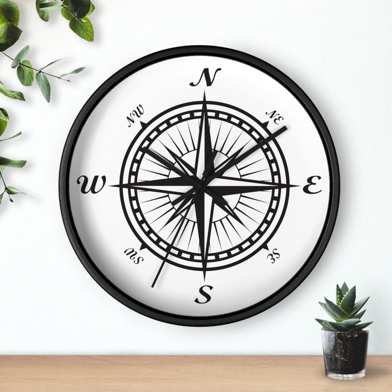 Compass Wall Clock - Nautical Home Decor, Adventure Theme Clock, Unique ...