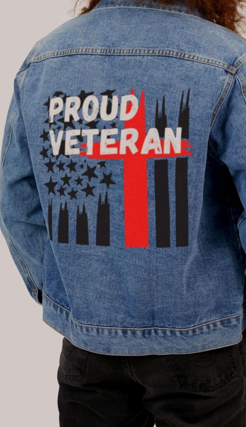 Men's Military Denim Jacket Veteran Christian Jean Coat Mens Patriotic ...