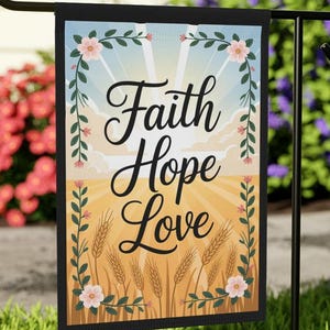 Inspirational Christian Garden Flag: Floral Faith, Hope, Love - Etsy