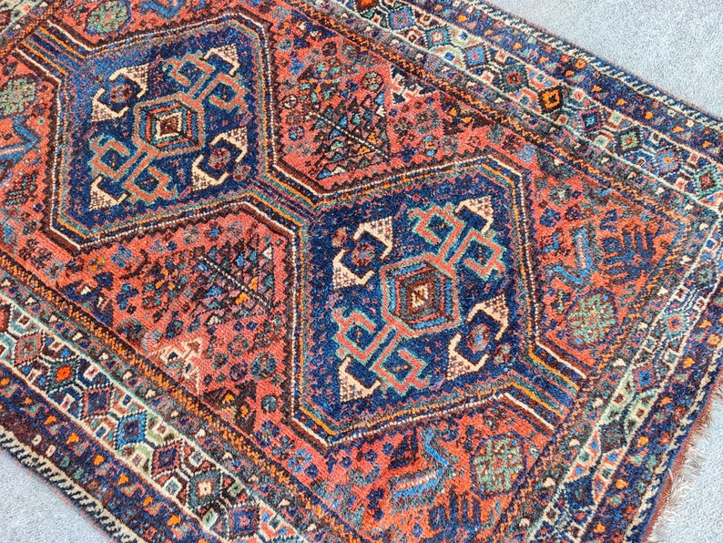 Rare Antique Shiraz Rug 4x5, Persian Rug 4x5, Kurdish Rug, Malayer Rug ...
