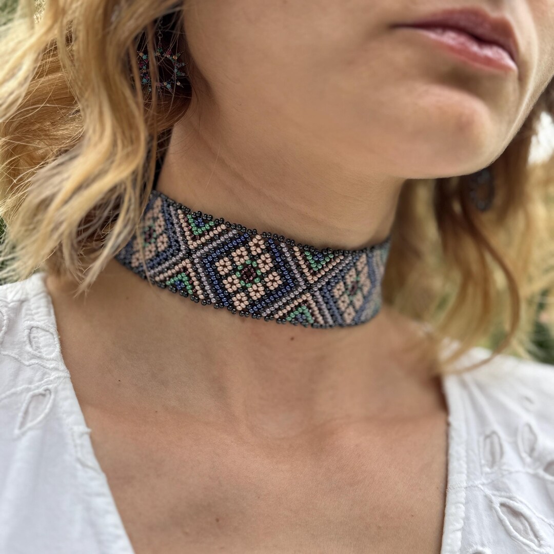 Ukrainian Beadwork Choker | Traditional Seed Bead Necklace - Etsy