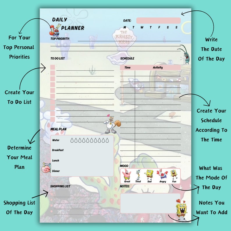 Spongebob Squarepants Daily Planner, Digital Planner, Work From Home ...