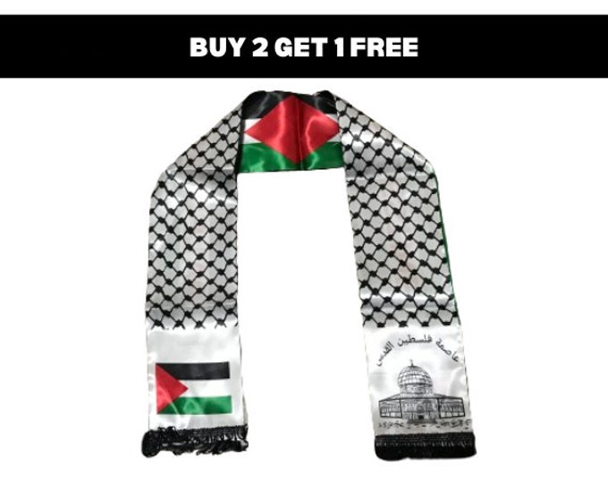 Shemagh Keffiyeh Arab Scarf Palestine Black on Gray Kufiya Arafat Hatta ...