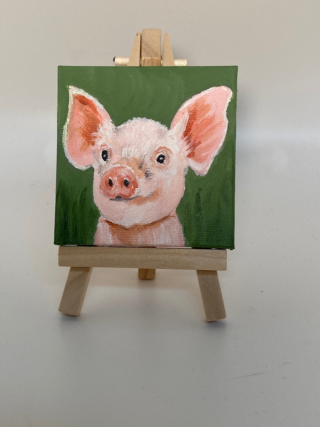 Pig Painting Mini Animal Art Oil Painting Miniature Canvas and Easel ...