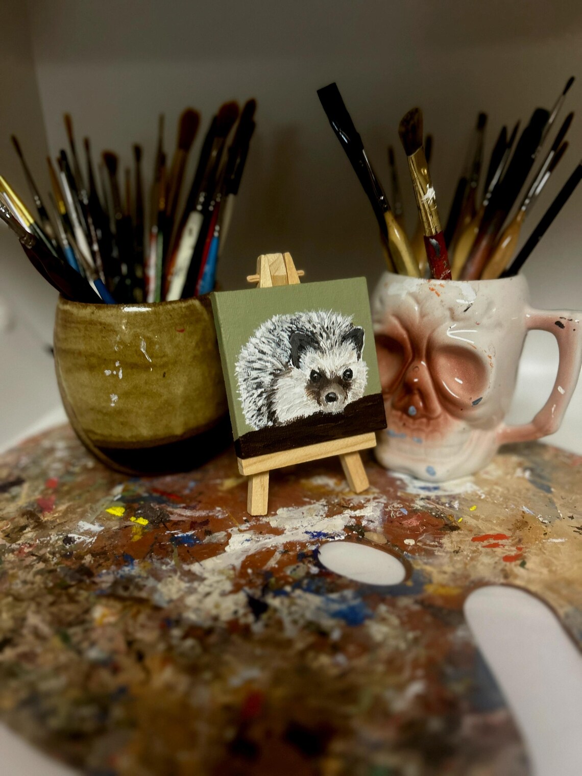 Hedgehog Mini Painting Animal Art Oil Painting Miniature Canvas and ...