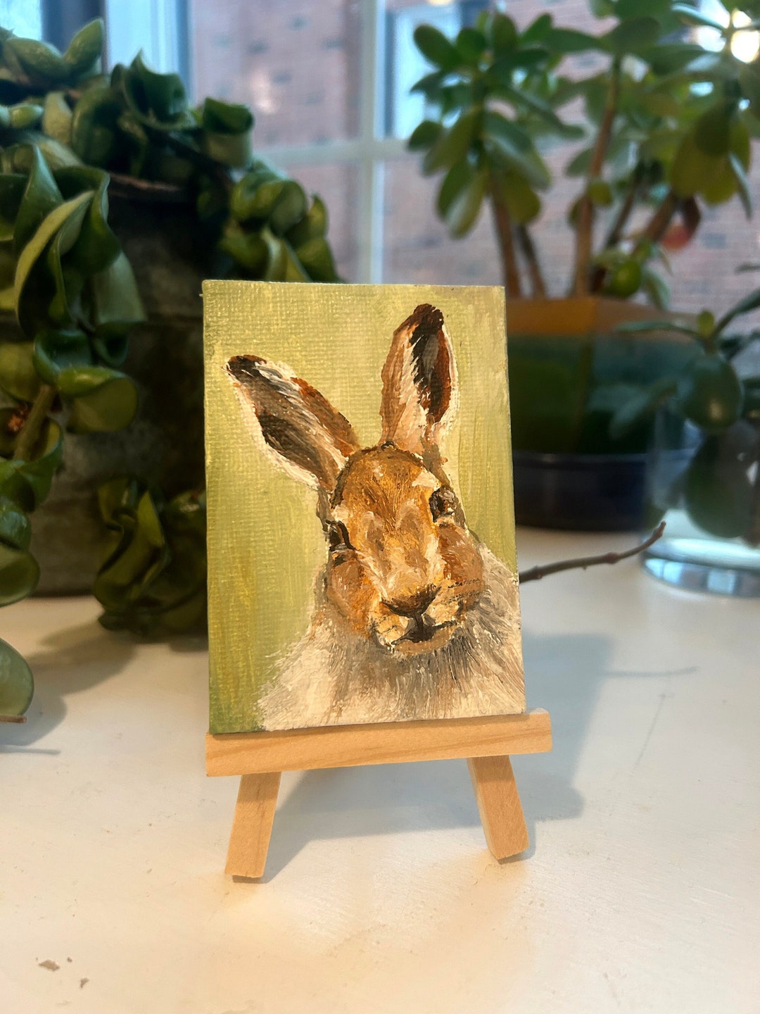 Mini Rabbit Painting Animal Art Oil Painting Miniature Canvas Mini Tiny ...