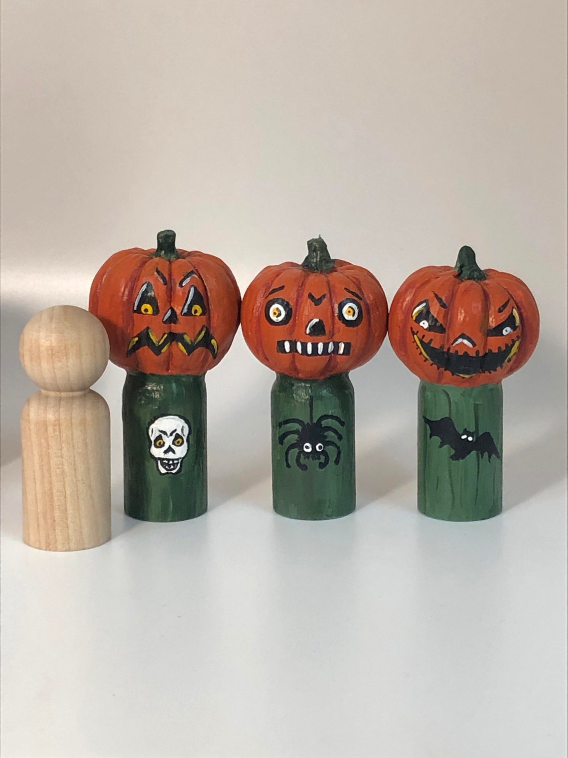 Halloween pumpkin Peg Doll decoration jack o lantern handmade | Etsy