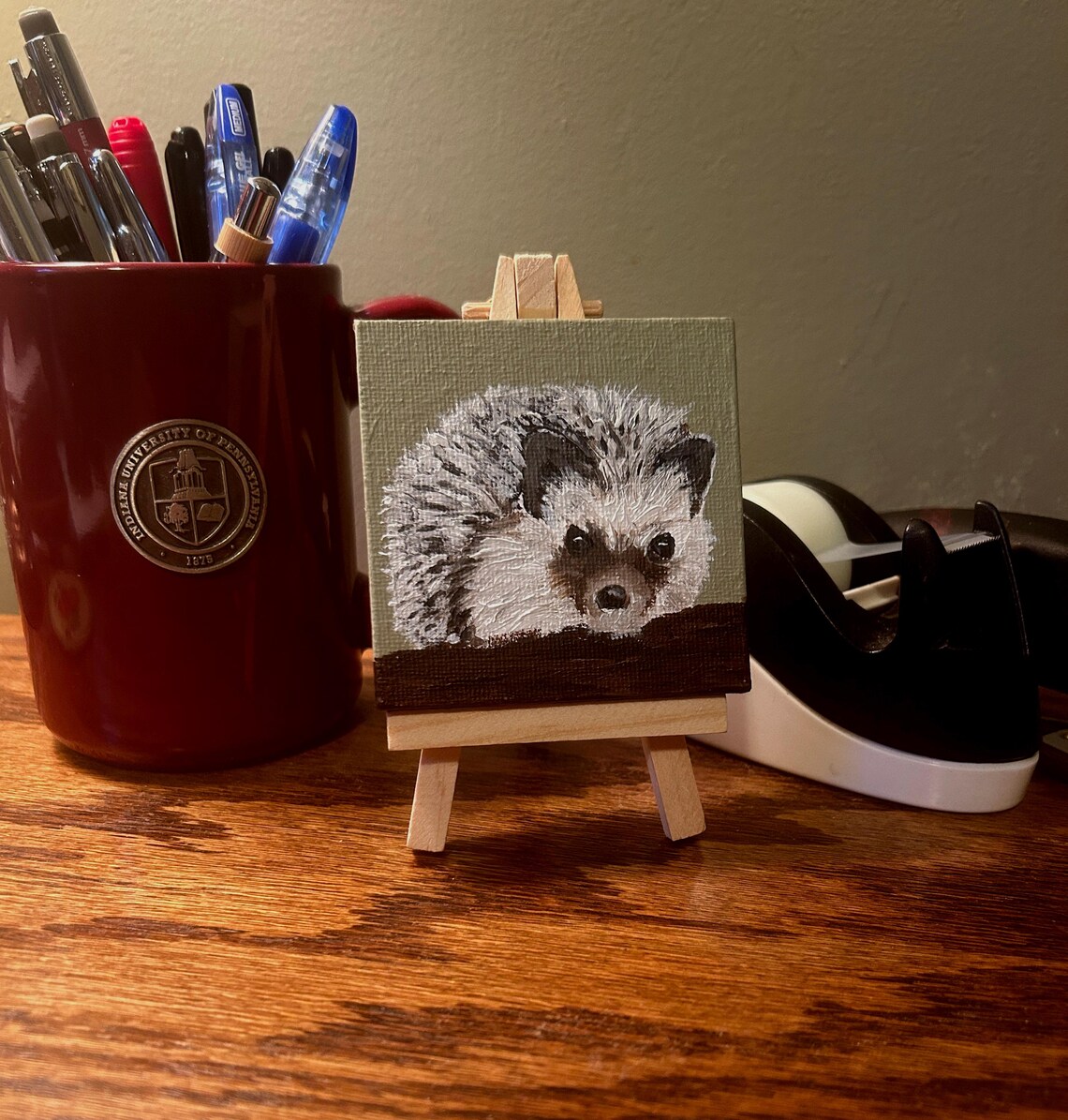 Hedgehog Mini Painting Animal Art Oil Painting Miniature Canvas and ...
