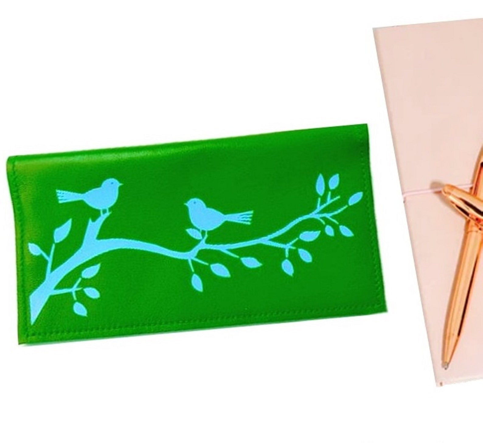 Leather Checkbook Cover With Birds Leather Checkbook Holder | Etsy