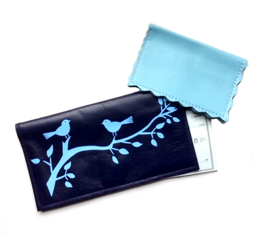 Birds on a Tree Branch Leather Checkbook Cover, Leather Checkbook ...