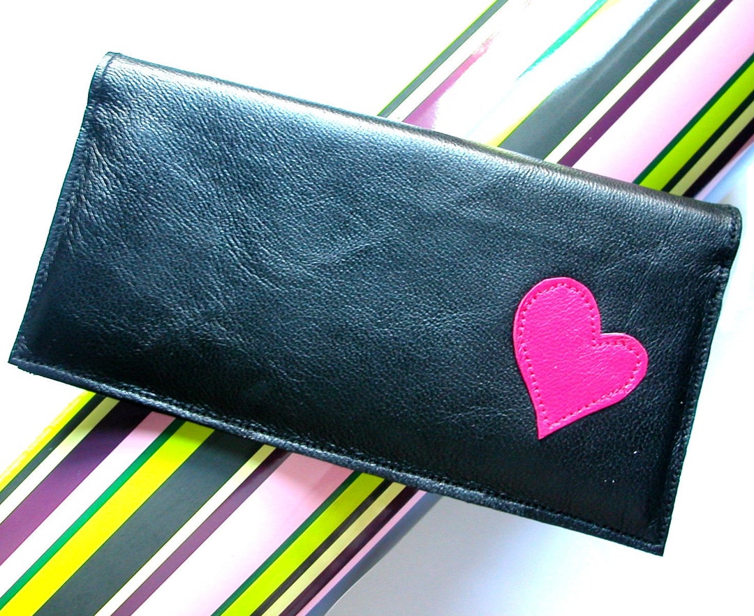 Lamb Leather Checkbook Cover With Heart Applique - Made in Britain - Etsy