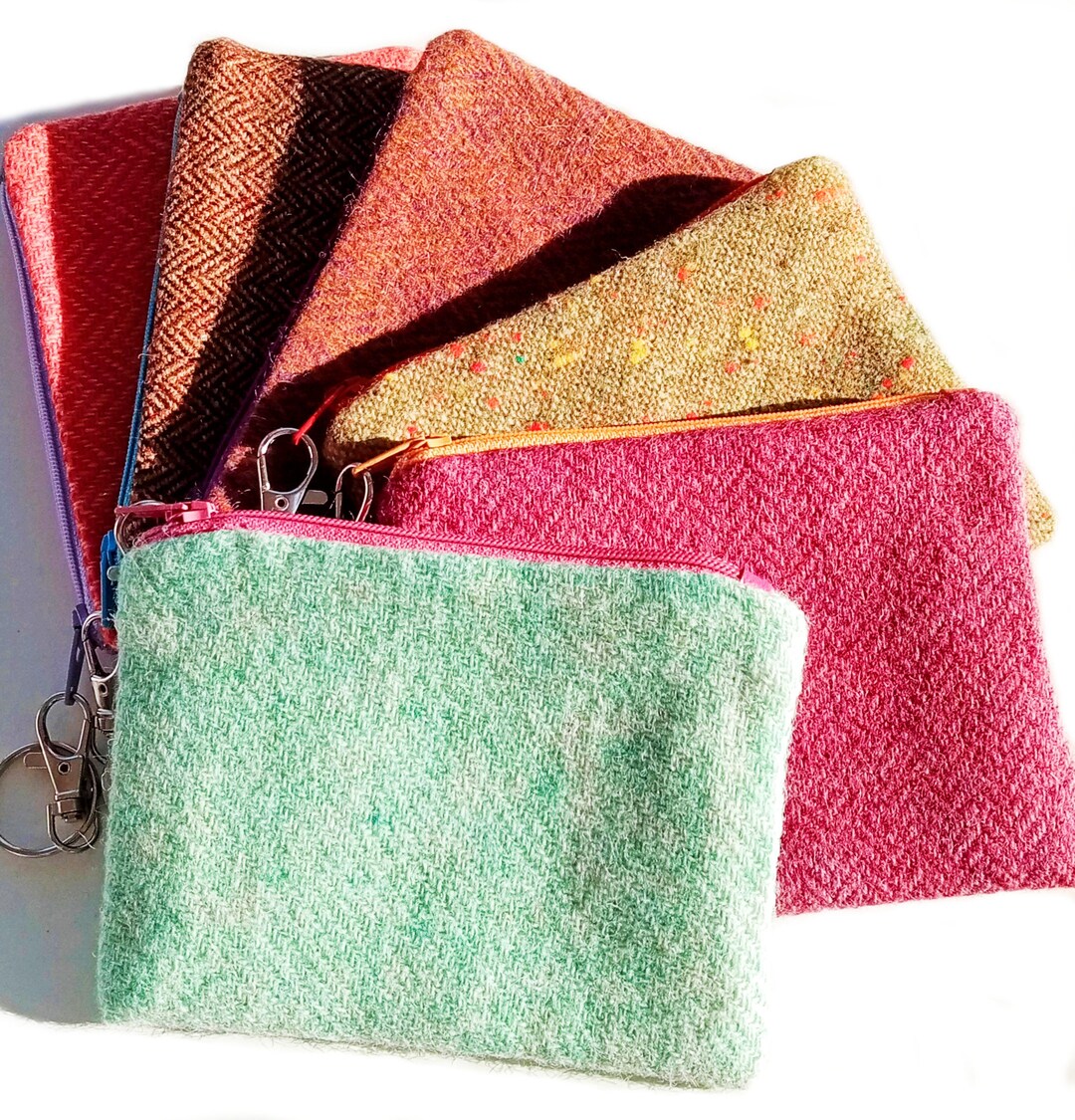 Tweed Wool Coin Purse: Herringbone Change Pouch With Key Ring - Etsy
