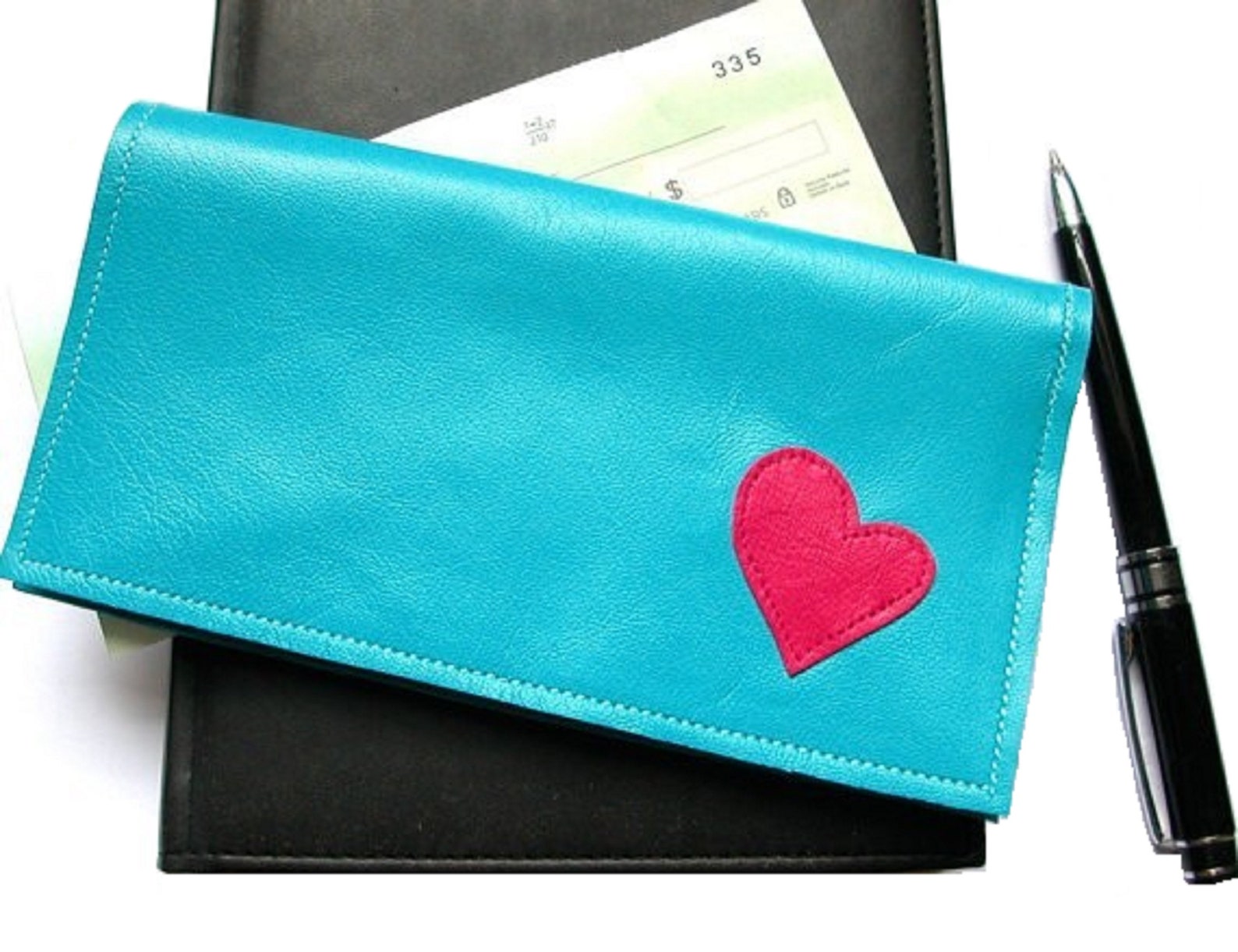 Berri Heart Applique Leather Checkbook Cover Checkbook - Etsy