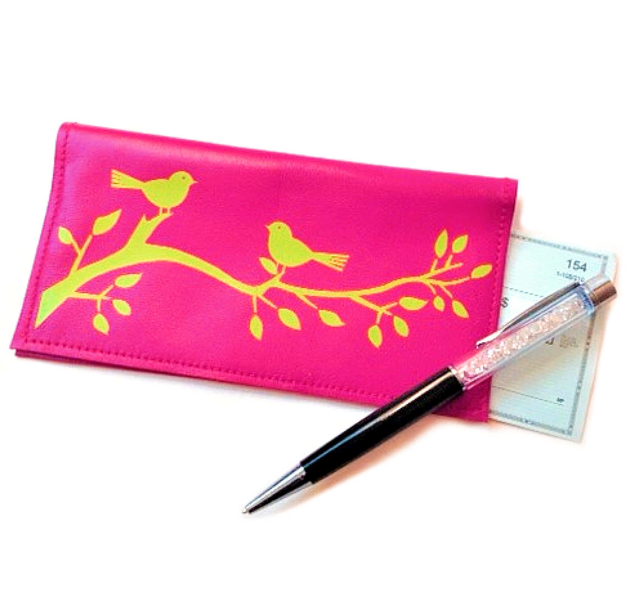 Leather Checkbook Cover With Birds Leather Checkbook Holder - Etsy