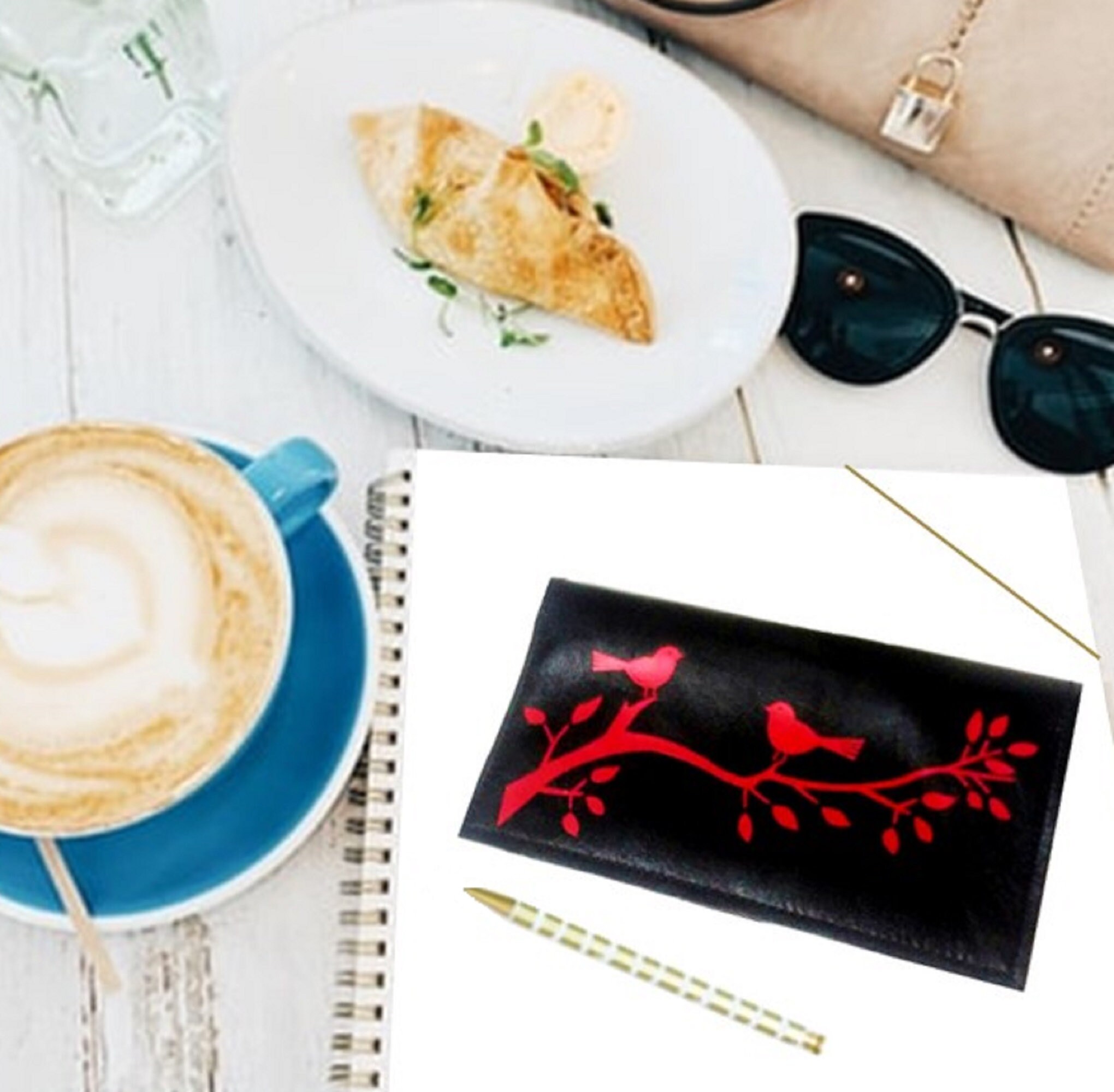 Birds on a Tree Branch Leather Checkbook Cover Leather | Etsy