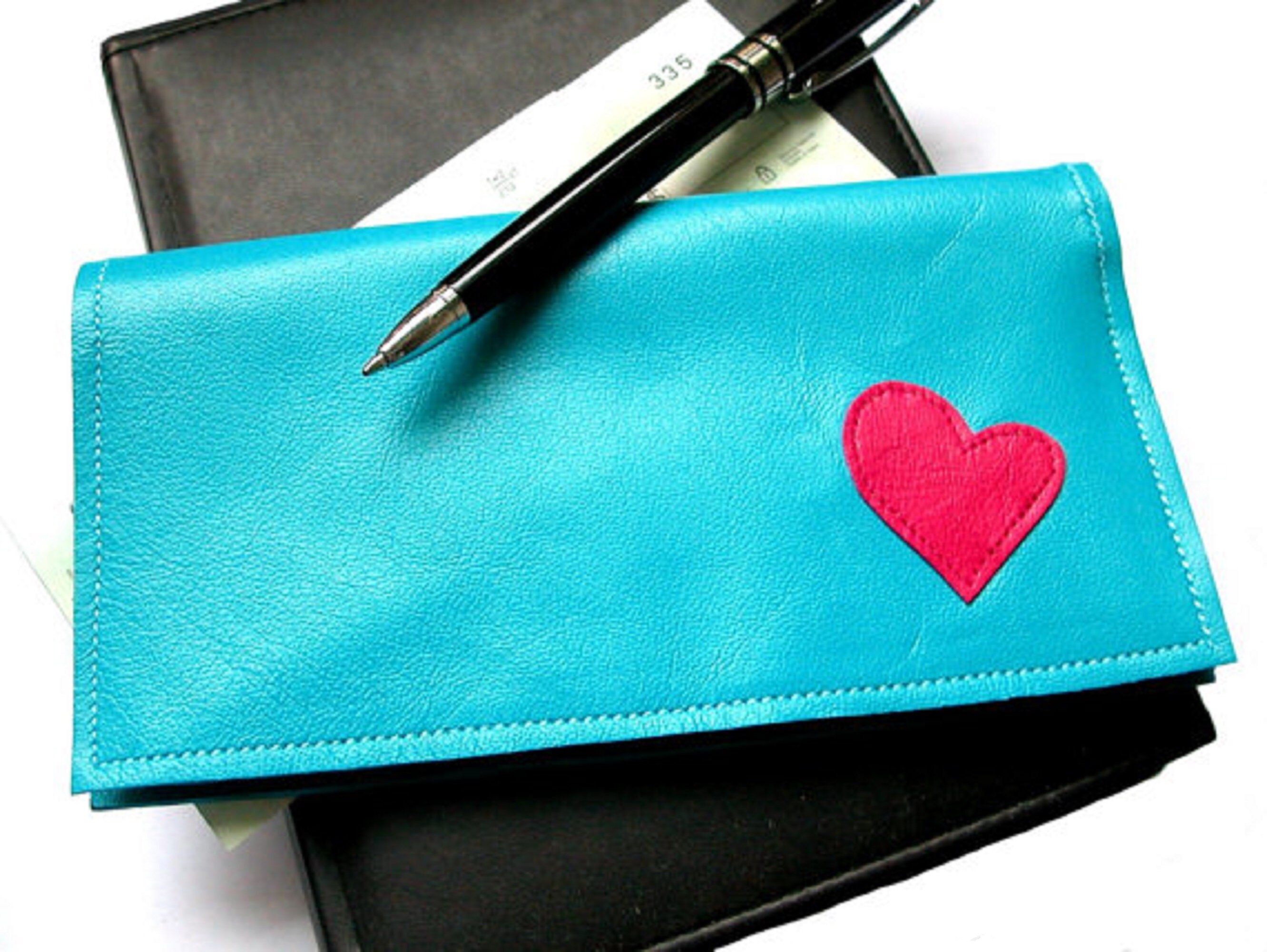 Berri Heart Applique Leather Checkbook Cover Checkbook - Etsy