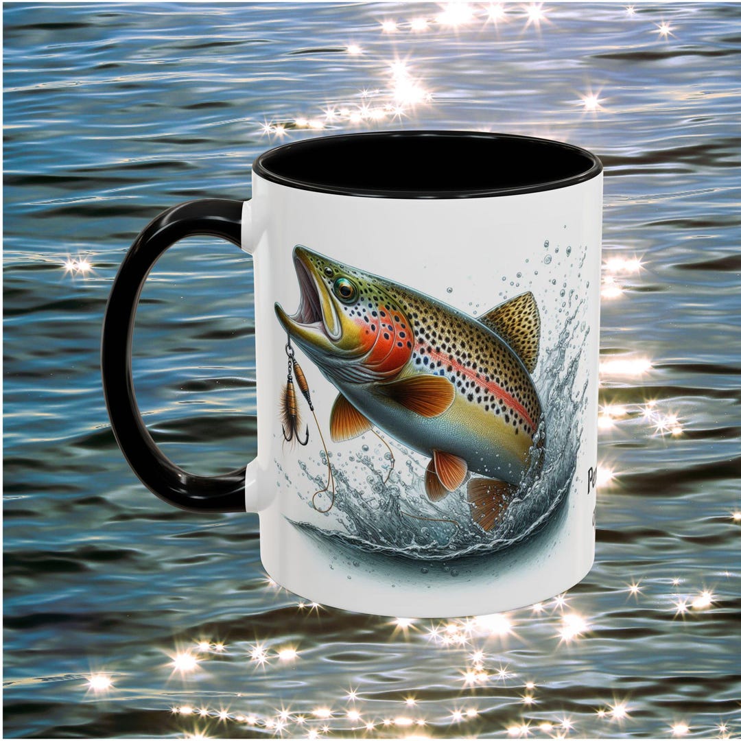 Rainbow Trout Fishing Accent Coffee Mug 11oz, 15oz, Lake Fish Lure Mug ...